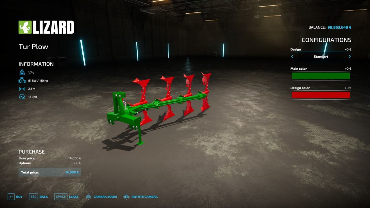 Lizard Tur Plow FS22 - KingMods