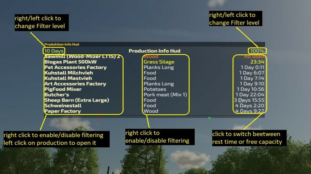 Production Info Hud FS22 - KingMods