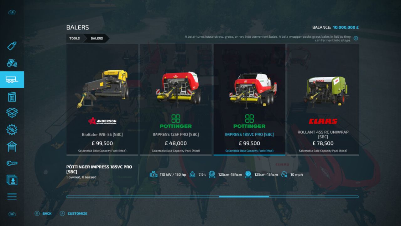 Selectable Bale Capacity Pack FS22 - KingMods